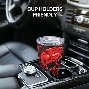 EKPRAVDKTF Red Skulls 20oz Insulated Stainless Steel Tumbler With Lids And Straws, Double Wall Vacuum Travel Coffee Mug, Thermal Cup For Cold & Hot Drinks, Reusable Metal Straw & Brush