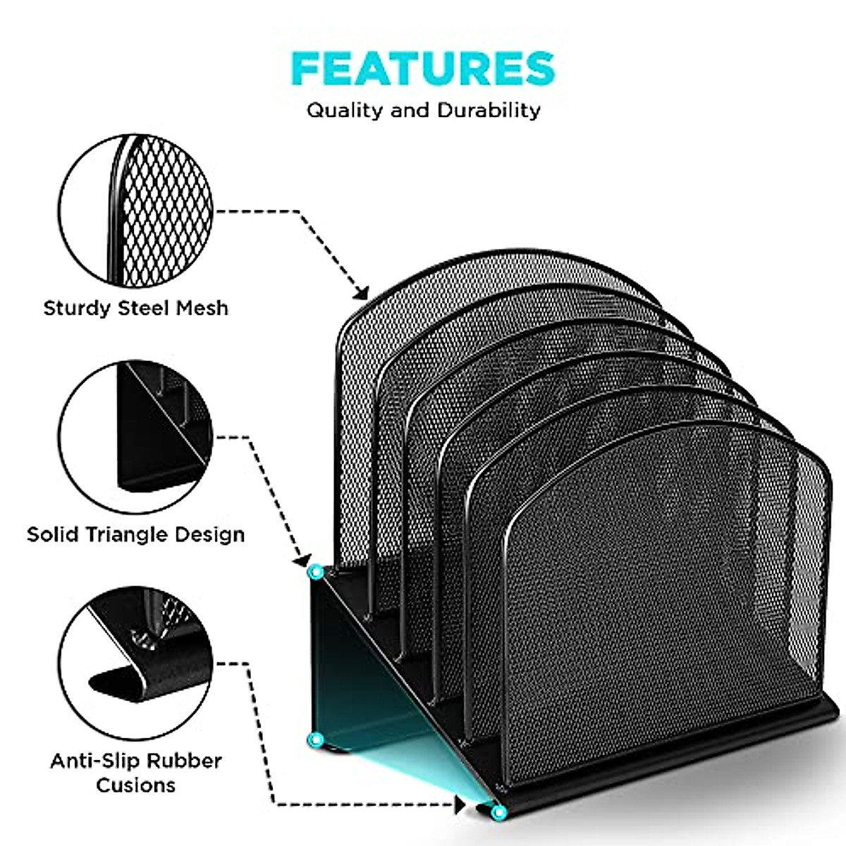 Slimry Design Desk File Organizer Vertical 5 Tier Black Metal Mesh Desktop Organizer, Office Organization File Holder for Documents and Desk Accessories,