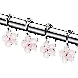 Creative Scents Vanda Flower Shower Curtain Hooks - Set of 12 White & Pink Floral Shower Curtain Hooks - Decorative Shower Curtain Rings for Curtain - Spring Blossom Shower Hooks for Shower Curtain