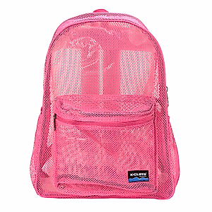 Heavy Duty Classic Gym Student Mesh See Through Netting Backpack | Padded Straps | Hot Pink
