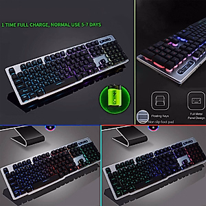 Rechargeable Gaming Keyboard Mouse Combo,2.4G Wireless Backlit Mechanical Feeling Ergonomic Keyboards with Optical Mice Set for Computer Game (Black)