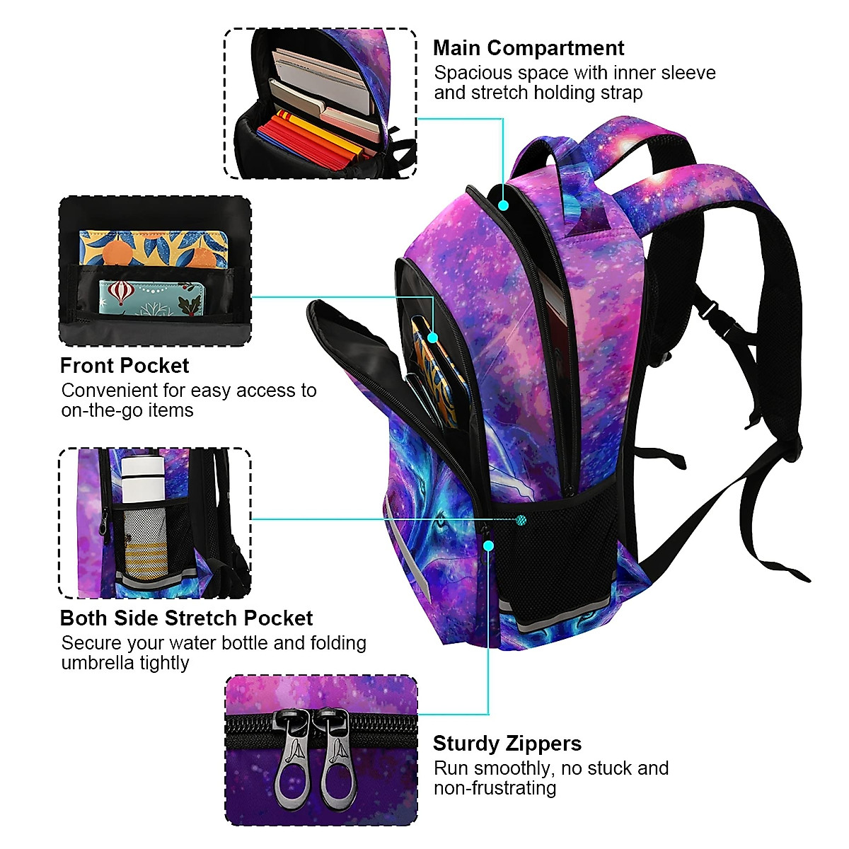 ALAZA Wolf Print Galaxy Starry Sky Animal Backpack Purse for Women Men Personalized Laptop Notebook Tablet School Bag Stylish Casual Daypack, 13 14 15.6 inch