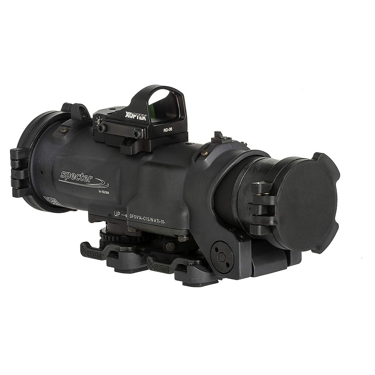 ELCAN SpecterDR 1x/4x Dual Role Optical Sight, 5.56 Ballistic Reticle with Anti-Reflection Device & Flip Covers (DFOV14-C1-X4)