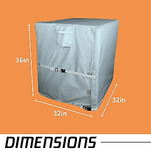 LBG Products Square Air Conditioner Cover for Central AC Outdoor Condenser Units, Heavy Duty All Weather Protection, 32L x 32W x 36H inches,Grey Color with Light Blue