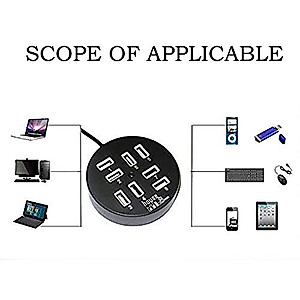 KDL TECH USB Hub 8 Ports Box Data Transmission Round Hub Multi-USB Splitter & Charge for Devices Faster for Mobile Phone, USB Flash Disk, PC, Tablet (Black)
