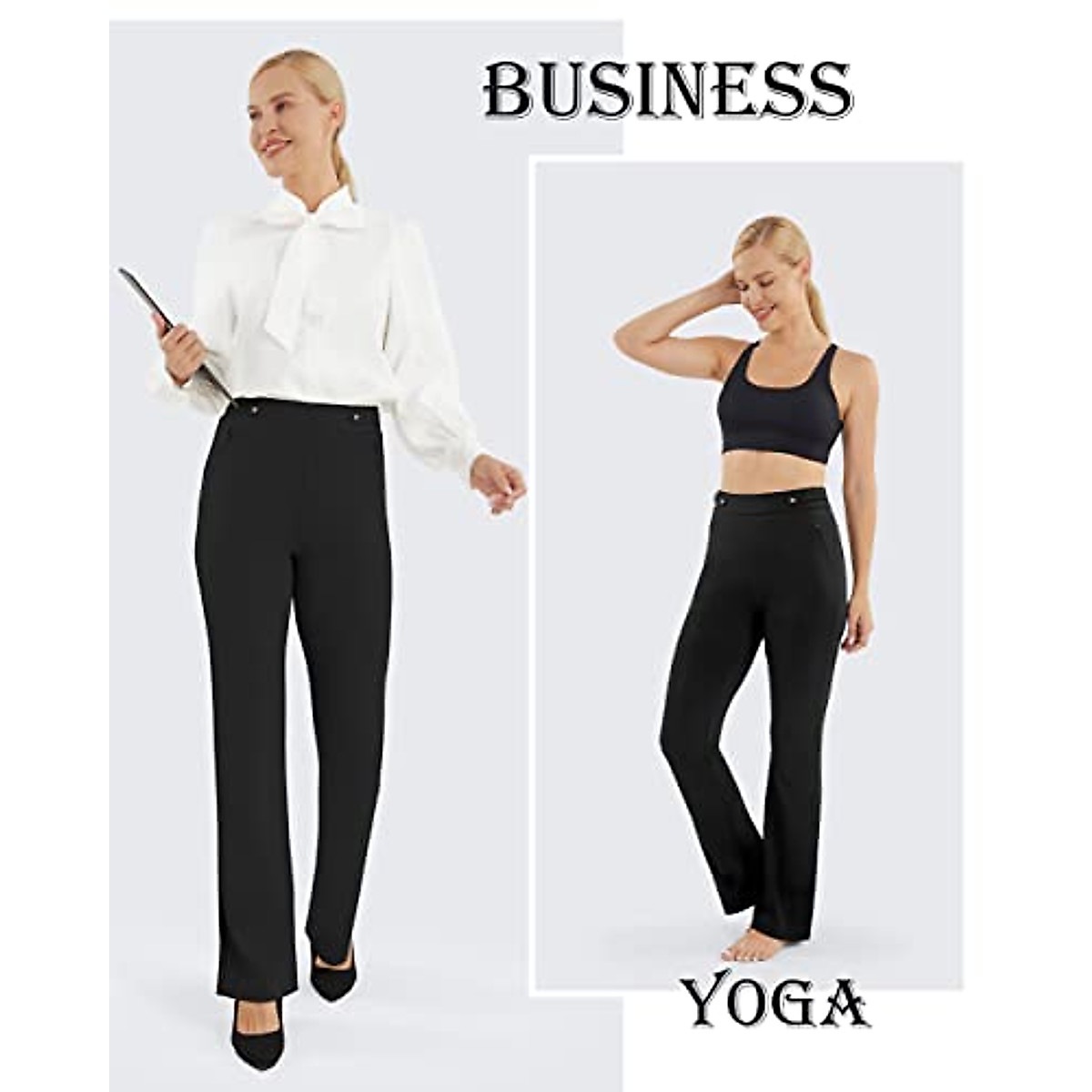 AFITNE Dress Pants for Women Business Casual Stretchy Bootcut Work Office Pants Yoga Dress Slacks High Waisted with Pockets Black-M