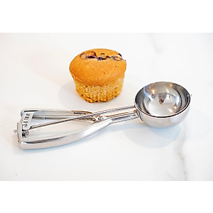Jenaluca Jumbo Ice Cream Scoop - Cupcake Scoop and Muffin Scoop - Jumbo sized 18/8 Stainless Steel - #8 - ½ cup ice cream batter and portion scooper