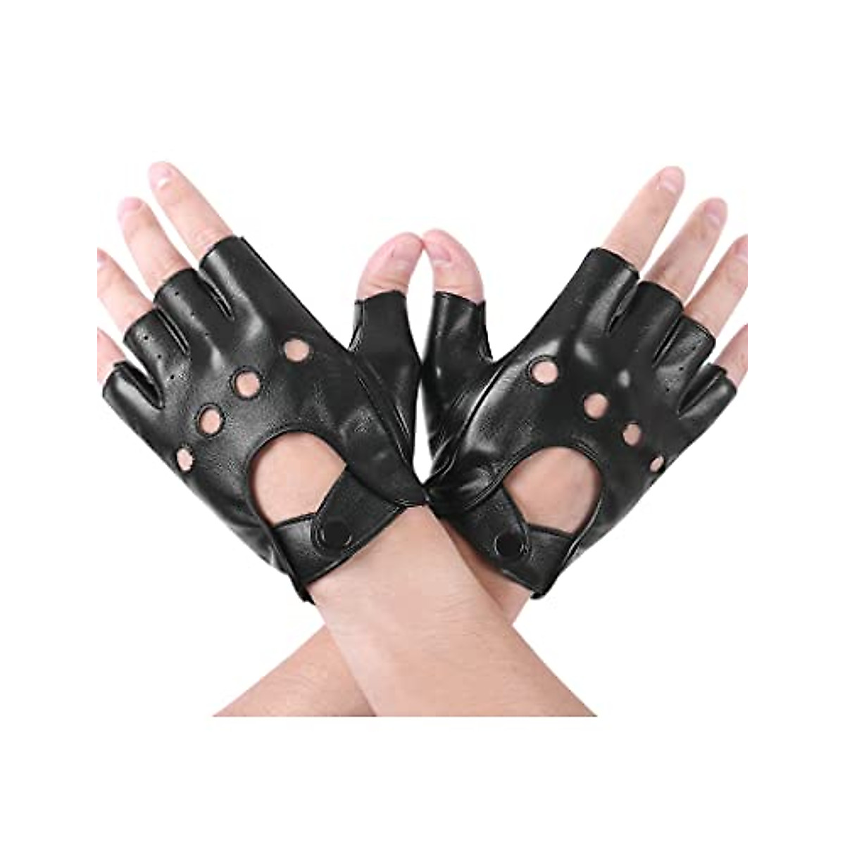 FLORVIV Black Fingerless Gloves PU Faux Leather Goth Cosplay Costume Punk Halloween Performance for Men