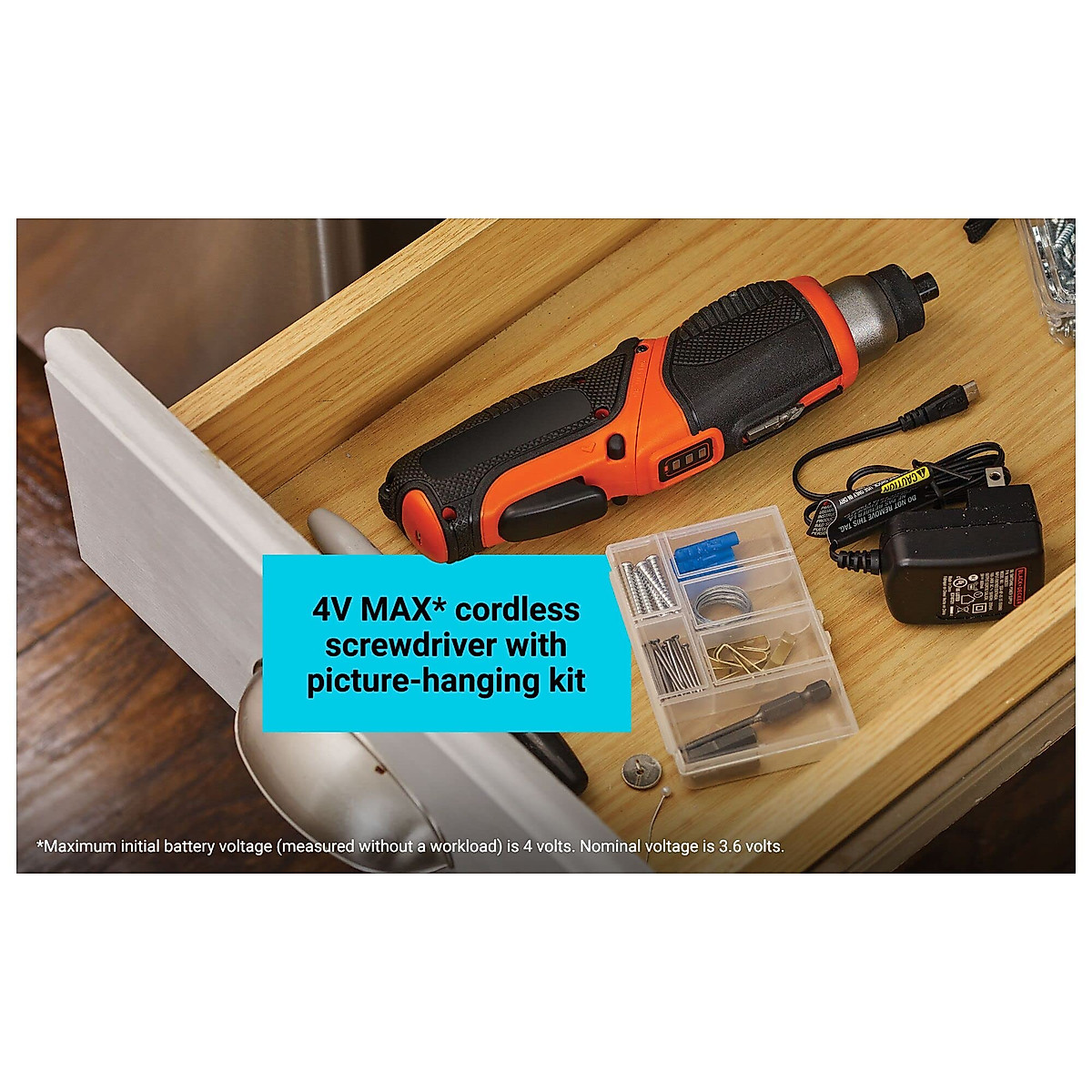 BLACK+DECKER 4V MAX* Cordless Screwdriver with Picture-Hanging Kit (BDCS40BI)