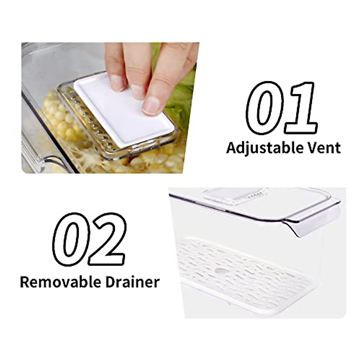 3 Pcs Fruit Fresh Keeper Vegetable Storage Containers Set Fresh Produce Saver with Lids and Vents,Stackable Salad Lettuce Keeper for Refrigerator or Easy Carry,BPA-free Stay Fresh Containers,5.7L&1.7L&1.7L