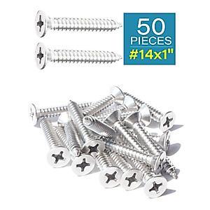 Stainless Steel Wood Screws #14 x 1 Inch Self Tapping Screws 50pcs, Flat Head Phillips 18/8 Stainless Steel Sheet Metal Screws for Cabinet, Wooden, Indoor and Outdoor Use by IMSCREWS