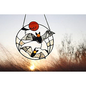 BOXCASA Halloween Bats Stained Glass Window Hangings,Bat Suncatcher,Halloween Decoration for Home,8×8 Inch