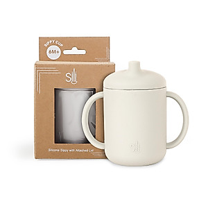 Sili Silicone Sippy Cup For Toddlers/Babies with Attached Lid and Handles, Spill-Proof Spout, BPA Free, Dishwasher Safe/Microwave Safe (Oat Milk)