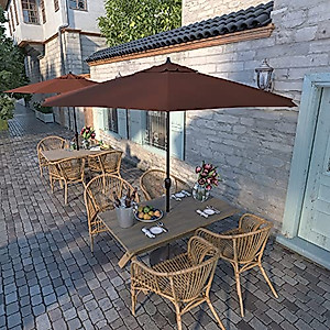 California Umbrella 9' Round Aluminum Patio Umbrella, Crank Lift, Auto Tilt, Bronze Pole, Terracotta Olefin