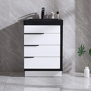 Dowell 024 Single Bathroom Vanity Set (24", Glossy White Vanity, Matte Black Sink)