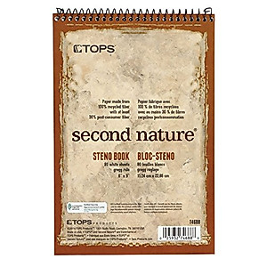 TOPS 74688 Second Nature Spiral Reporter/Steno Notebook, Gregg Rule, 6x9, WE, 80-Sheet, Carton of 72