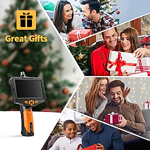 Triple Lens Endoscope Camera, Teslong Industrial Borescope Inspection Camera with Light, 16.5ft Flexible Automotive Scope Camera Snake Probe, Home Waterproof Fiber Optic Bore Cam for Sewer(5" IPS LCD)