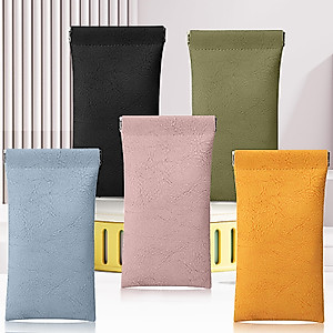 VZZNN 5 Packs Glasses Case,Soft Eyeglass Case Portable Squeeze Top Leather Glasses Case anti-scratch Eyeglass Case For Women Men