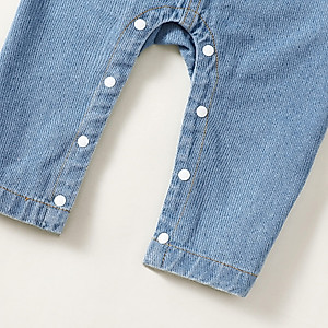 PURSKYY Baby Girls Overalls Jumpsuit Baby Denim Romper Outfits Infant Girls Jeans Jumper Bodysuit Newborn Jeans Overalls Baby Girls Bell Bottoms Playsuit, Blue, 6-12 Months