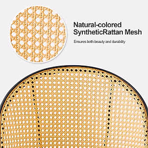 Bekrvio Rattan Dining Chairs Set of 2, Mid-Century Modern Kitchen Dining Room Chairs with Full Cane Backrest Armless Upholstered Farmhouse Boucle Dining Chairs with Metal Leqs for Dining Room, White