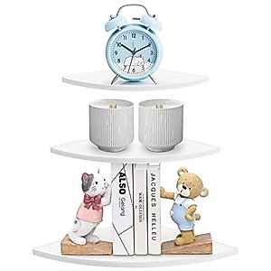 Ejoyous Floating Corner Shelves Set of 3, Modern White Display Shelf Wall Mount Storage Rack Organizer Decorative Shelving Unit for Home Living Room Bathroom Kitchen