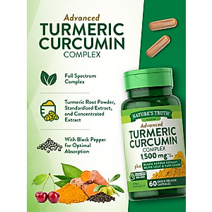 Nature's Truth Turmeric Curcumin 1500 mg | 60 Capsules | with Black Pepper Extract, Olive Leaf & Tart Cherry | Non-GMO, Gluten Free Supplement