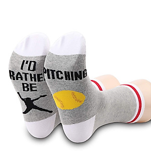 PXTIDY 2 Pairs Softball Socks Softball Gifts For Pitcher I'd Rather Be Pitching Socks Gift for Softball Players Softball Lover Gift(PITCHING)