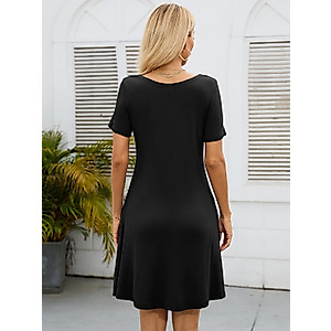 KORSIS Summer Dresses for Women Black XXL-Large Casual T Shirt Dresses Short Sleeve Swing Flowy Ladies Funeral Beach Vacation Sundress with Pockets