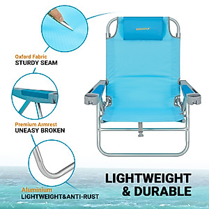 #WEJOY 2 Pack Oversized Backpack Beach Chair, 5 Adjustable Folding Reclining Beach Chairs,Portable High Back Low Chair with Backpacking Strap,Bottle Opener,Phone&Cup Holder for Camping Sand,300 Lbs