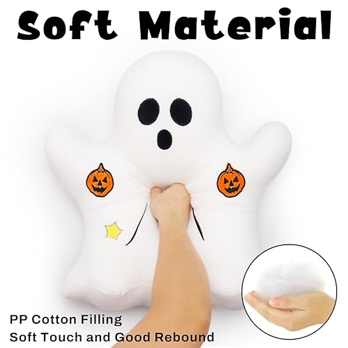 OurHonor 16.5" Ghost Pillow Halloween Throw Pillows Cute Stuffed Animals Plush, Ghosts Shaped Spooky Plushies Doll Toy Decorative for Home Party Decor (Pumpkin)