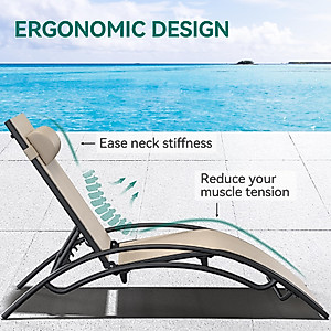 YITAHOME Outdoor Chaise Lounge Chair Set of 3, Pool Lounge Chairs with Side Table & 5-Position Adjustable Backrest, Sunbathing Recliner for Poolside, Backyard, Lawn, Deck - Khaki