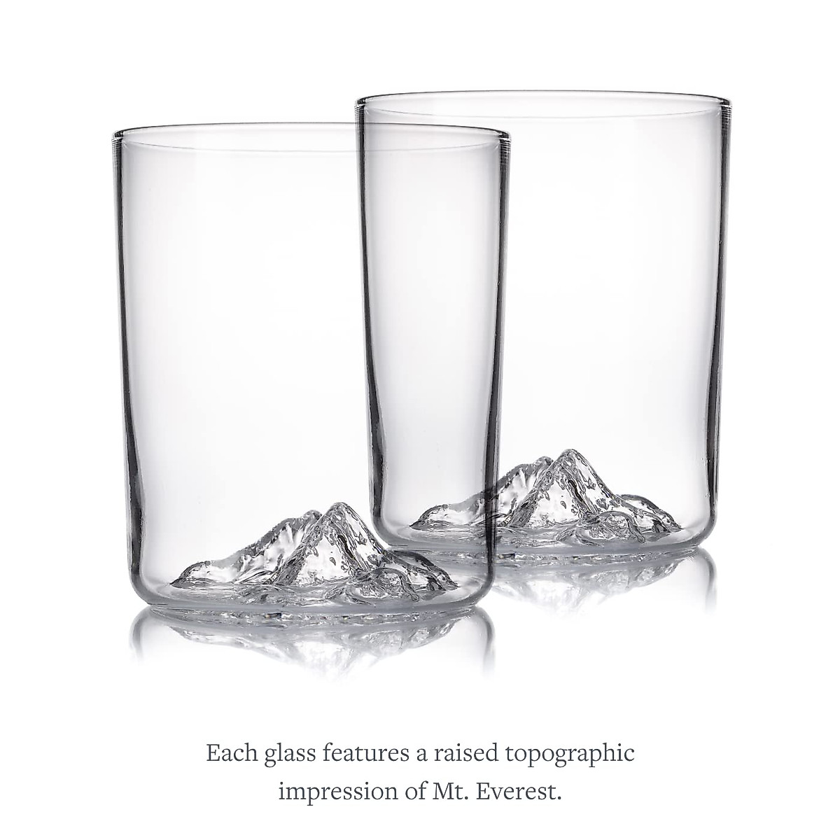 Huckberry Whiskey Peaks Iconic Mountain Bar Glasses, 11.5 oz Capacity, Lead-Free Crystal, Mt. Everest, Set of 2