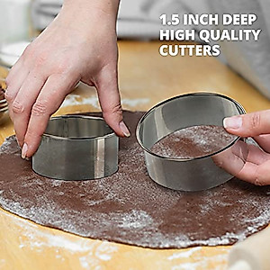 Cookie Cutter Set, 4 Pc. Kit, Measuring 2'', 3'', 4'' and 5'', Round Metal Baking Rings for Pastry, Biscuits, and Dough Cutting, Heavy Duty and Reusable, Multiple Sizes