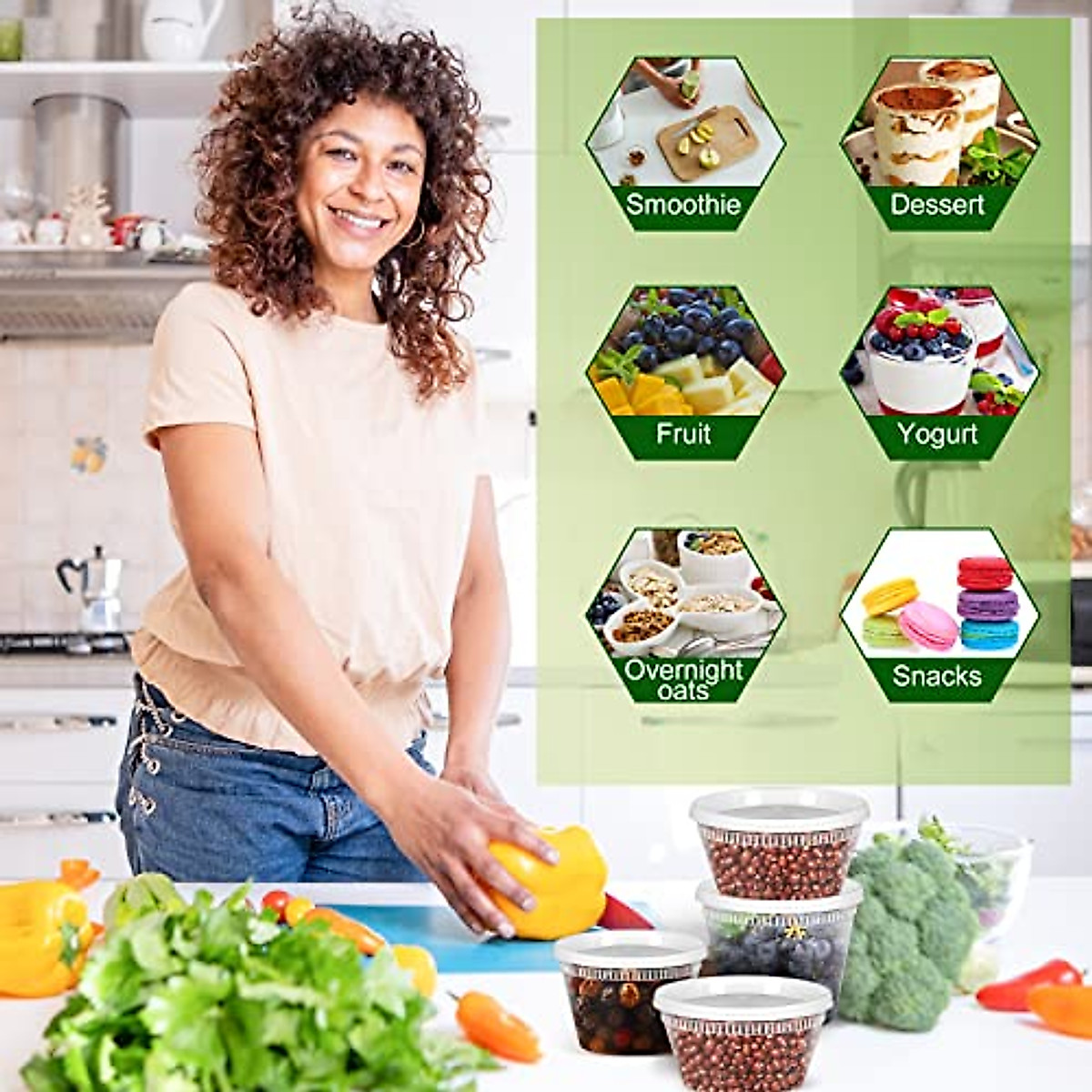 Skylety 60 Pcs Deli Plastic Food Storage Container with Lids, 8oz, 12oz and 16oz Airtight Leakproof Deli Containers Microwavable Clear Food Containers with Lids for Soup Meal Freezer Dishwasher Safe