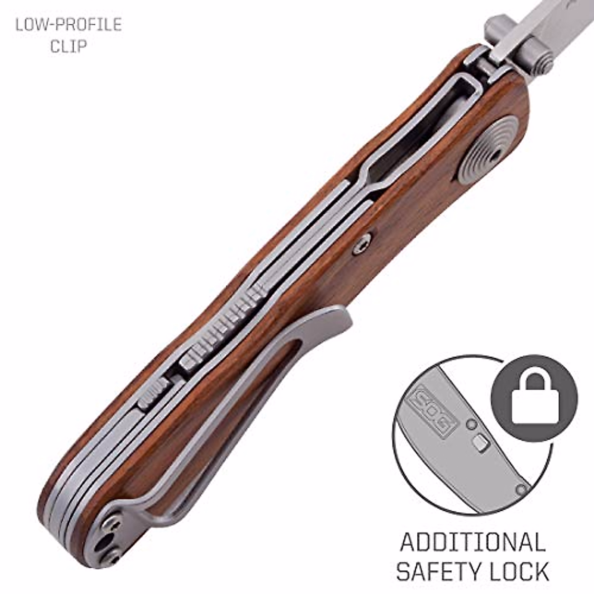 SOG Twitch ll Drop Point Pocket Knife - SOG Assisted Technology EDC Knife with 2.65 Inch Stainless Steel Blade and Wood Handle- Satin (TWI17-CP)