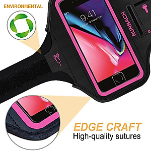 RUNBACH iPhone 8 Plus/iPhone 7 Plus Armband, Sweatproof Running Exercise Gym Bag with Fingerprint Touch/Key Holder and Card Slot for 5.5 Inch iPhone 6/6S/7/8 Plus (Pink)