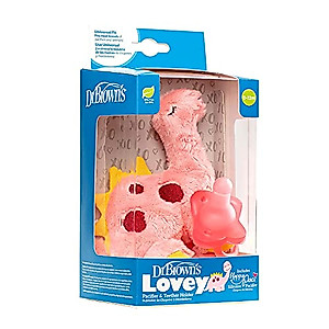Dr. Brown's Baby Lovey Pacifier Holder & Teether Clip with Pink HappyPaci and Flexees Ergonomic Teether, 100% Silicone