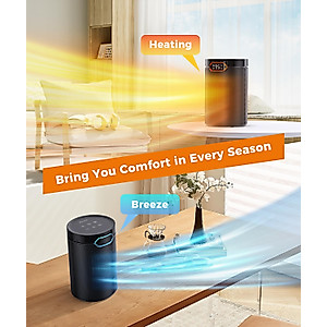 BREEZOME Space Heater, Portable Electric Heaters for Indoor Use with Thermostat & 24H Timer, 1500W PTC Ceramic Quiet Fast Heating Desk Heater, Safety Room Heater for Home Bedroom Office