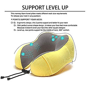Travel Pillow Memory Foam with 360-Degree Head Support Comfortable Neck Pillow with Storage Bag Lightweight Traveling Pillow for Airplane, Car, Train, Bus and Home Use (Yellow)