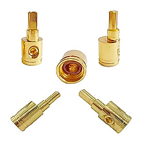 2Pairs of Car Audio 1/0 Gauge to 4 Gauge Amp Input Reducers (Gold), with AWG 1/0-3/8 inch Battery Terminal Connector and Heat Shrink tubing