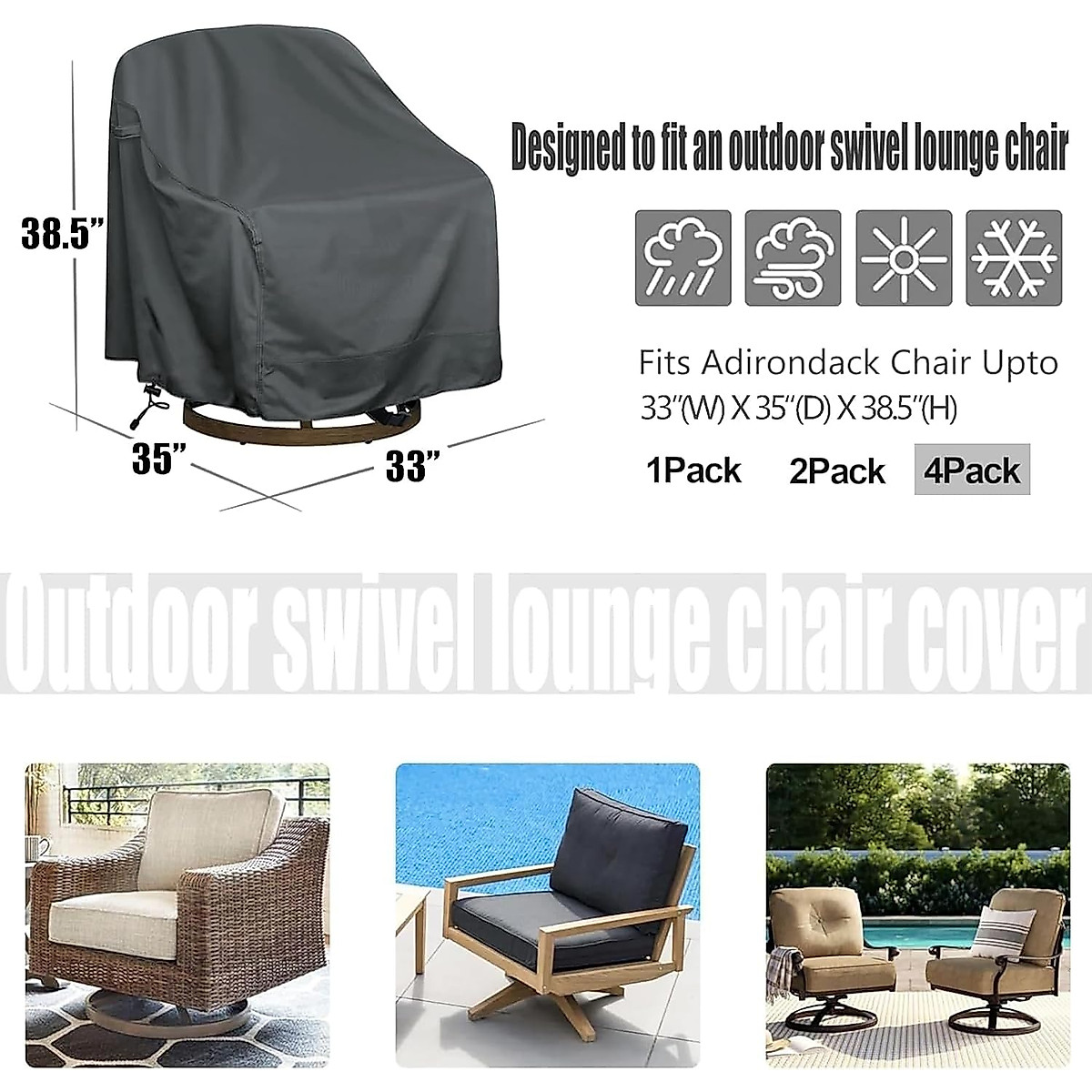 Outdoor Swivel Lounge Chair Cover 4 Pack,Waterproof Heavy Duty Outdoor Chair Covers, (33" W X 35" D X 38.5" H) Patio Furniture Cover for Swivel Patio Lounge Chair