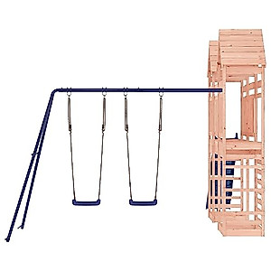 GOLINPEILO Outdoor Playset Solid Wood Douglas,Garden Play Set with 1 Play Towers with Bridge,1 Wave Slide,1 Double Swing Set,Modern Outdoor Backyard Children's Climbing Wood Playground Playset,-4595