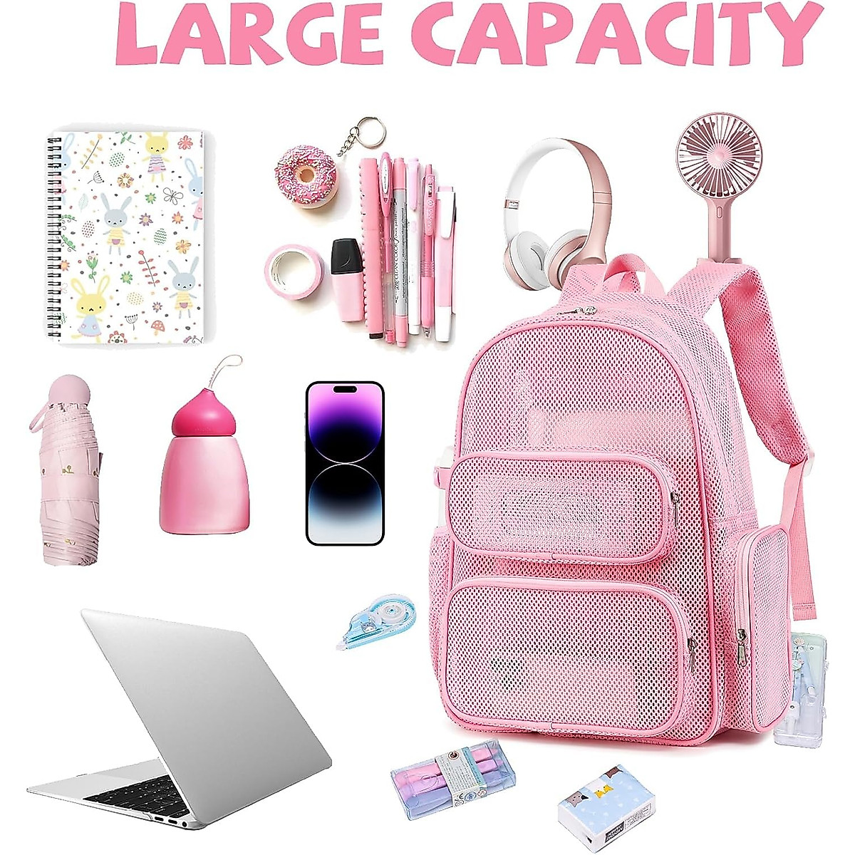 CAMTOP Mesh Backpack for Kids Girls Semi-Transparent See Through Sturdy School Bookbag Casual Daypack for Beach Swim Work Gym (Tie Dye Purple)