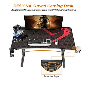 DESIGNA Computer Desk Racing Style, 47 inch Gaming Desk, Writing Home Office Desk with Free Mouse Pad, USB Handle Rack, Cup Holder & Headphone Hook, Black