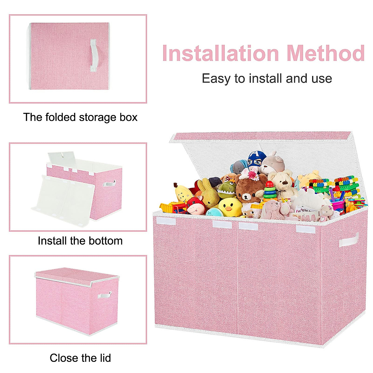 Pantryily Toy Box for Girls-Large Collapsible Kids Toy Chest Boxes Organizers and Storage for Nursery,Playroom,Office 24.5"x13"x16"(Pink&Grey)