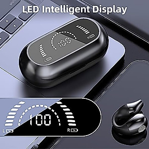 FUNGORGT Bluetooth Earbuds Wireless Headphones Bluetooth 5.3 Digital LED Display Clip on Earphones with Sports Stereo in Ear Clip on Headphones with Charging Case,for Sports/Workout-Black