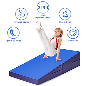 Giantex Incline Gymnastics Mat Wedge Folding and Non-Folding Gymnastics Gym Fitness Skill Shape Tumbling Mat for Kids Play Home Exercise Aerobics (Blue/Purple 60"X30"X14")