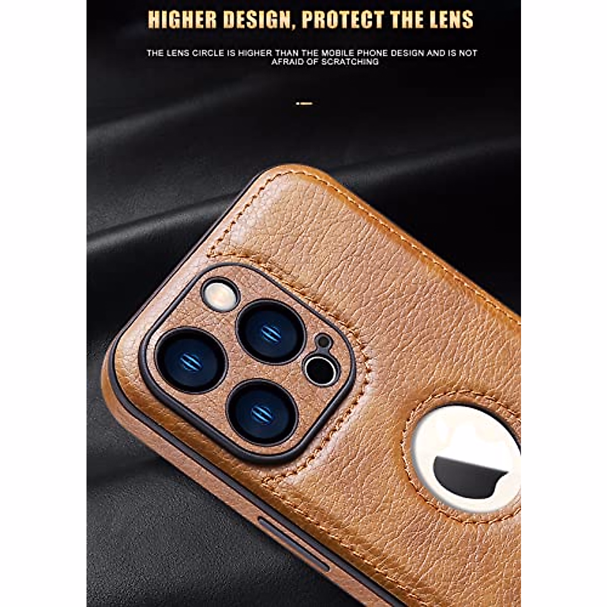 SunRemex for iPhone 14 Pro Max Case with Tempered Glass Screen Protector, Non-Slip Grip Vegan Leather Classic Luxury Elegant Thin Cover for iPhone 14 Pro Max(6.7") (Brown)