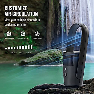 ULTTY Bladeless Tower Fan and Air Purifier in one, 90° Oscillating Bladeless Fan with Remote, Touch, 8H Timer, Floor Fans for Bedroom Whole Room Home Office R021, Black