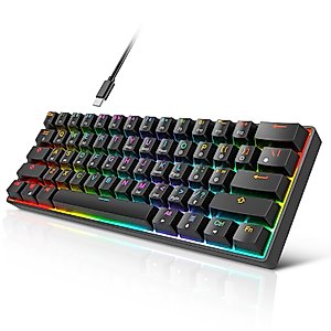 targeal 60% Mechanical Gaming Keyboard - 61 Keys Gateron Red Switch Quiet Office Computer Keyboard - Multi Color RGB Rainbow Led Backlit - Programmable for PC/Windows/Mac/Gamer - USB Wired - Black